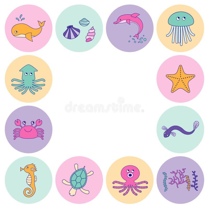 Set of Vector Illustrations of Sea Creatures Stock Vector ...