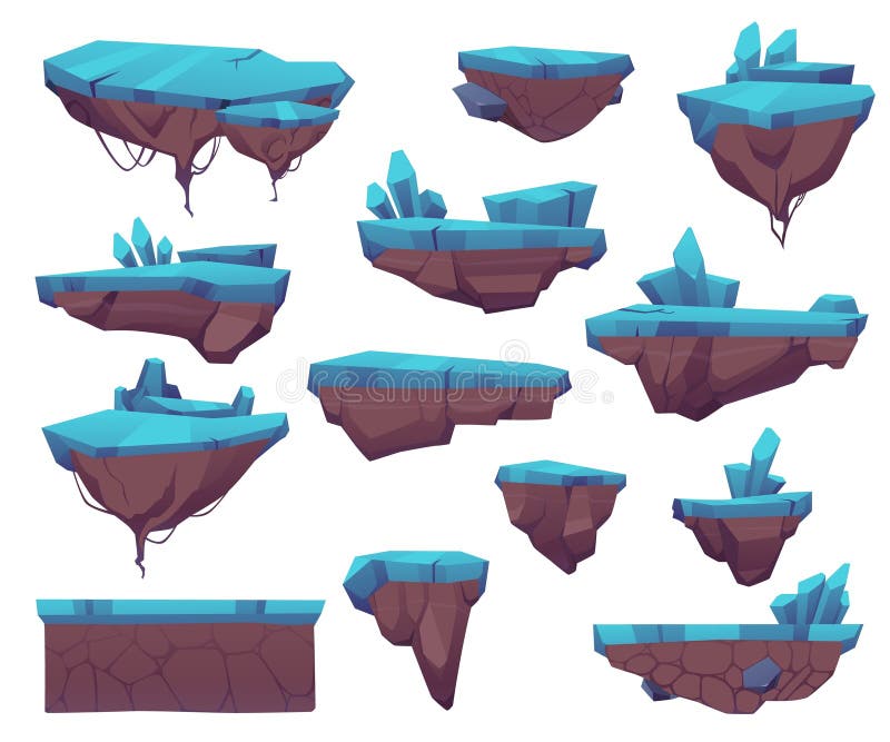 Vector Set of Illustrations of Floating Stone Ice Platforms with ...