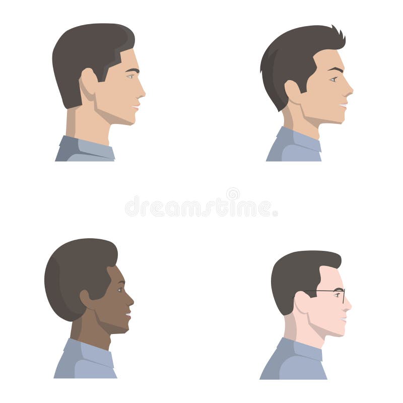 Set of Vector Illustrations with Side View of a Face of a Handsome Man ...
