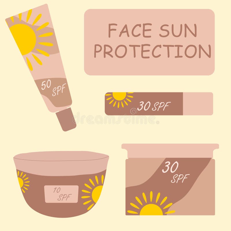 Set of Vector Illustrations with Sunscreen. Sunscreen Stock ...