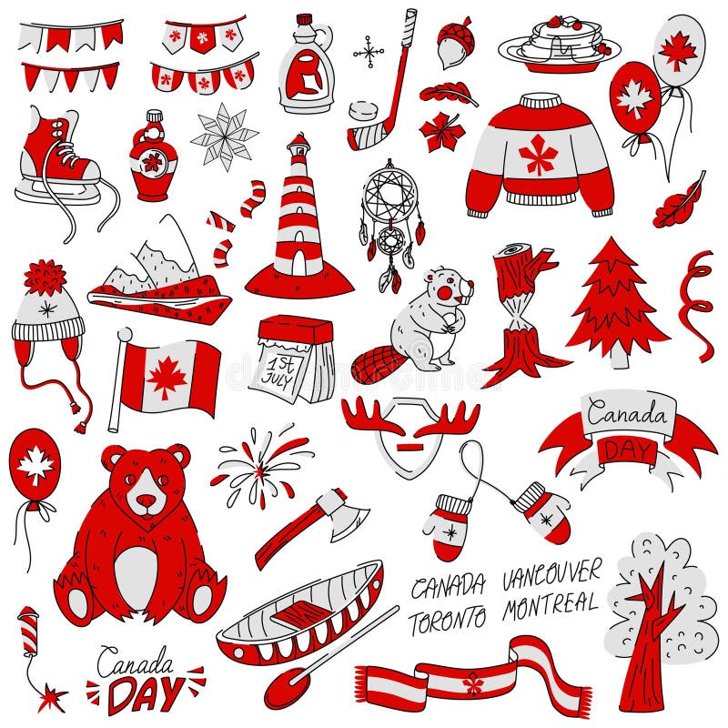 Set of Vector Illustrations on the Theme of Canada Day in a Flat Style ...