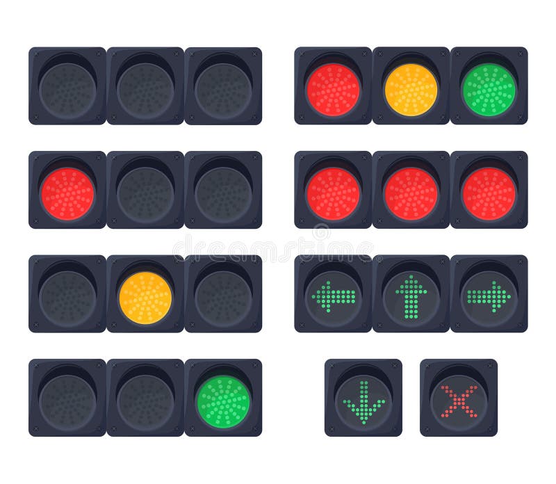 Set of Vector Illustrations of Traffic Lights in Flat Style. Signal ...