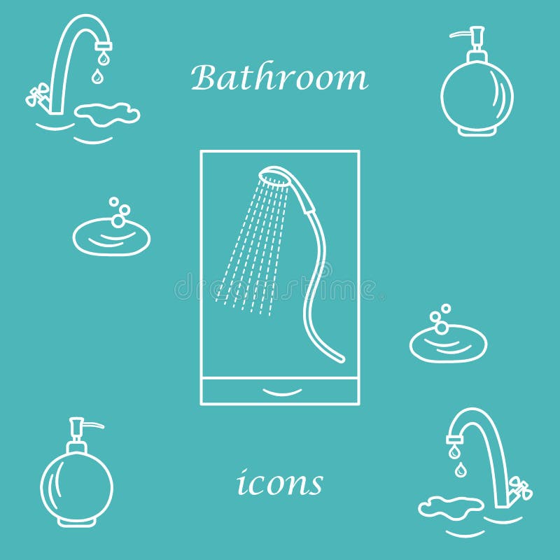 Set of Vector Illustrations of Variety Bathroom Elements: Faucet Stock ...