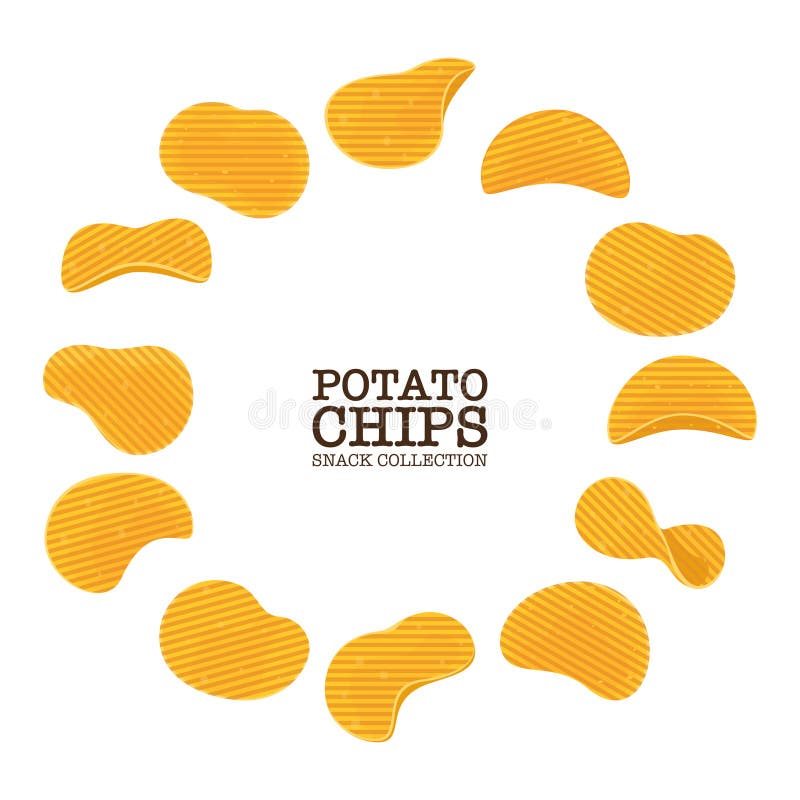 Set of Vector Illustrations of Wavy Crispy Potato Chips. Arranged in a ...