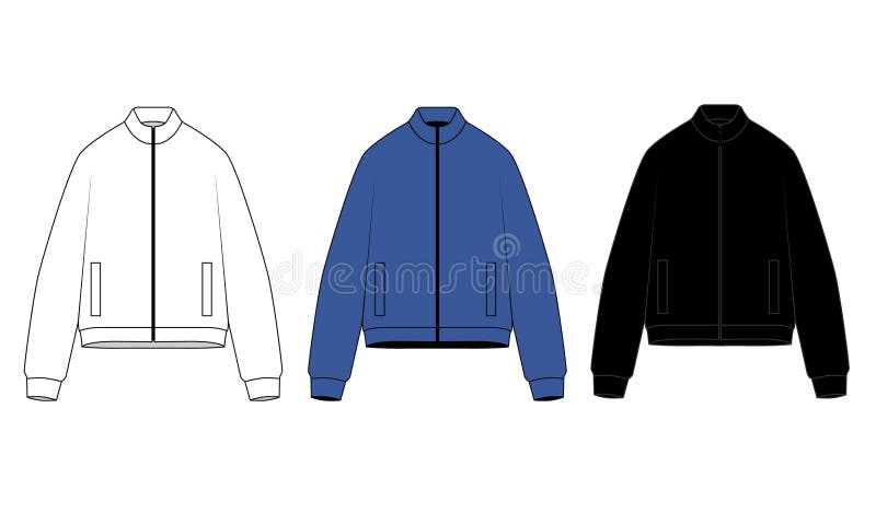 Set of Vector Illustrations of Windbreaker Jacket with Zipper in White ...