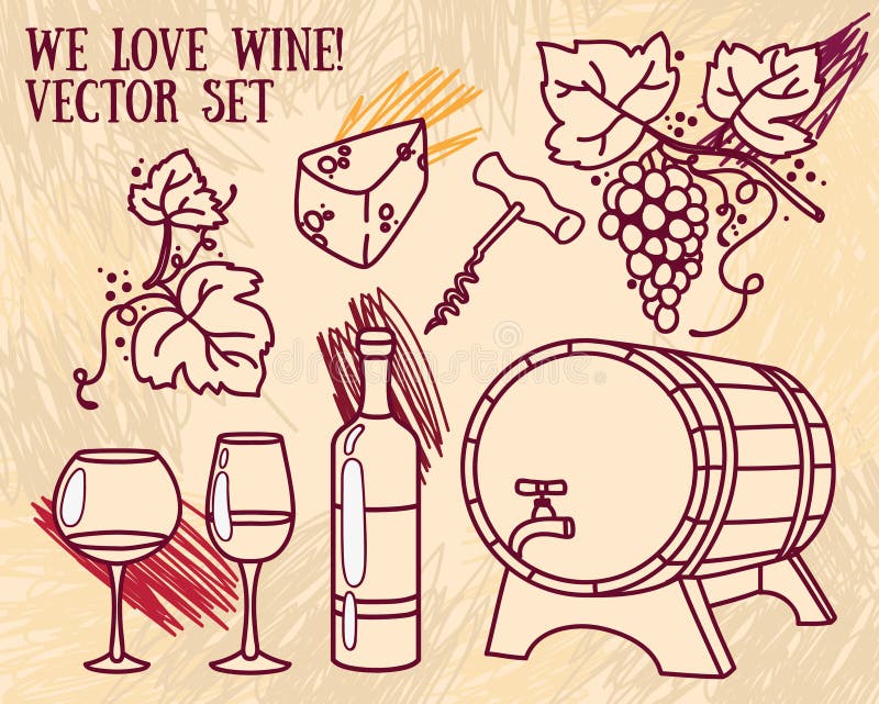 Set of Vector Illustrations for Wine and Winemaking Stock Vector ...
