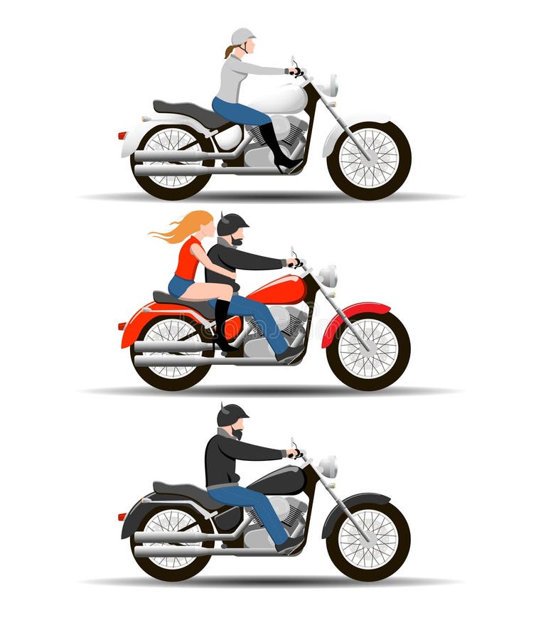 Set of Vector Images of Drivers and Passengers of a Classic Motorcycle ...