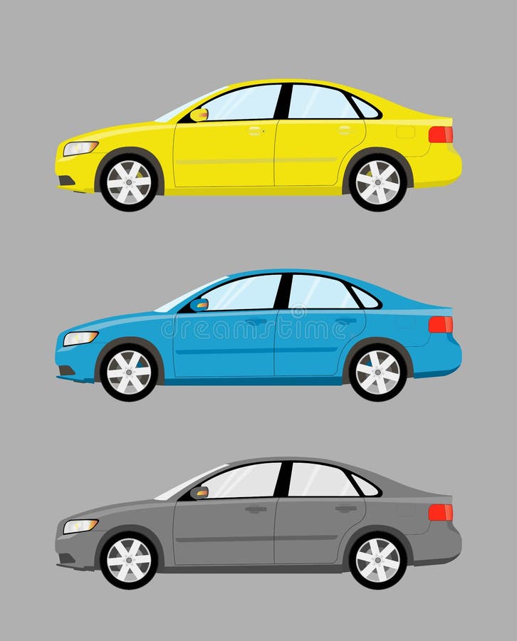 Set of Vector Images of a Passenger Car of Various Colors Stock Vector ...