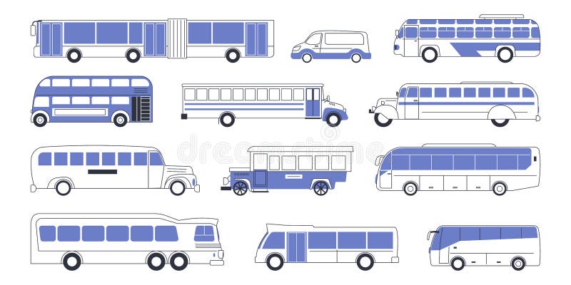 A Set of Vector Images of Various Buses. Stock Vector - Illustration of ...