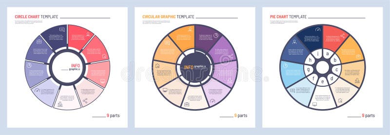 Set of Vector Infographic Circle Chart Templates. 9 Parts Stock Vector ...
