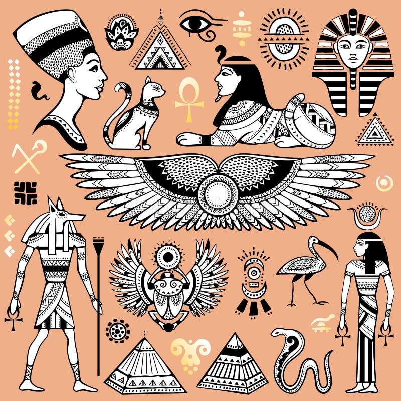 Set of Vector Egypt Symbols Stock Vector - Illustration of pyramid ...