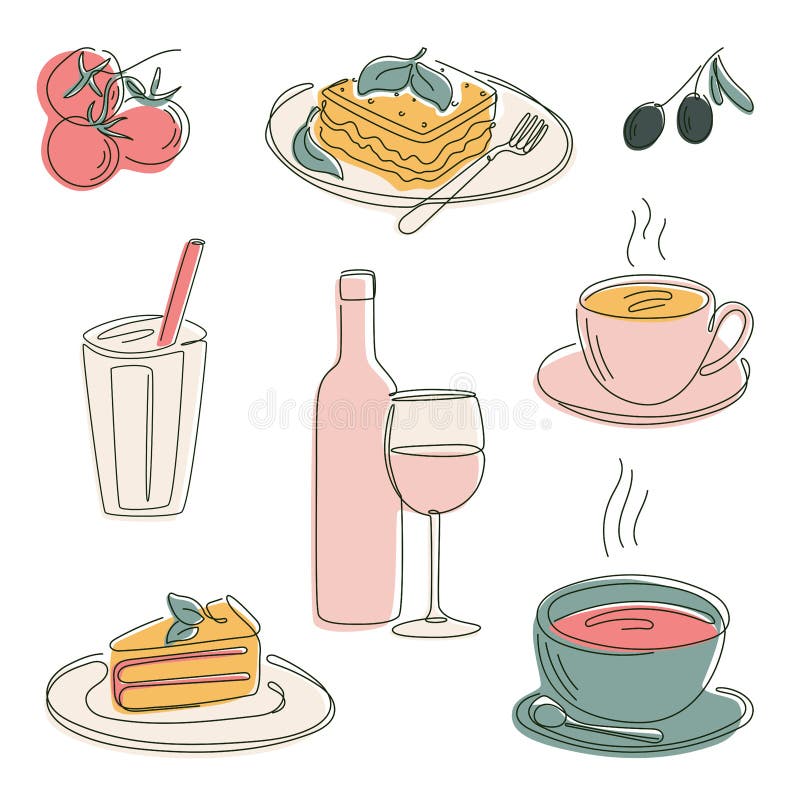 Set of Vector Isolated Food Illustrations in Line-art Style Stock ...