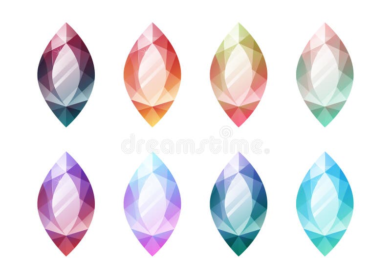 Set of Vector Isolated Gems of Different Colors. Cartoon Diamond, Amethyst, Emerald, Ruby. Stock ...