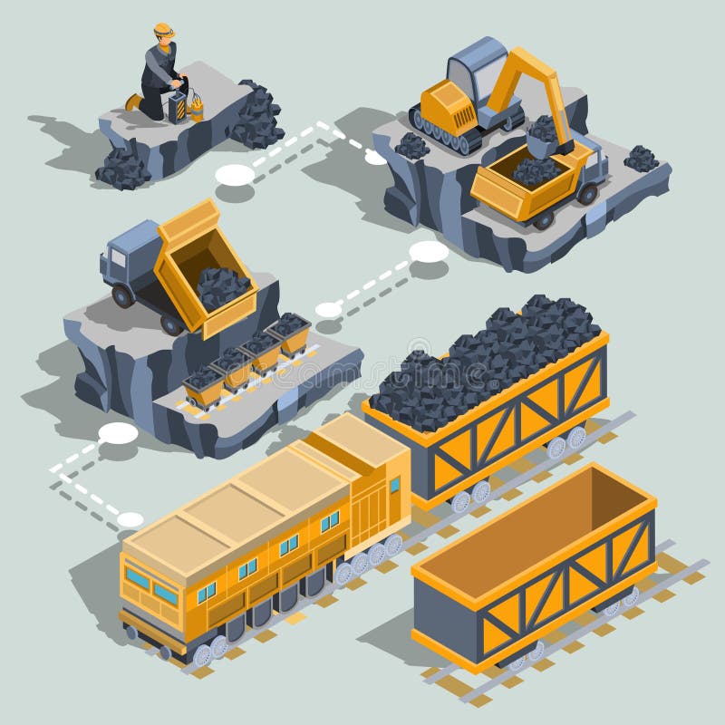 Set of Vector Isometric Elements of the Coal Mining Industry Stock ... Set of Vector Isometric Elements of the Coal Mining Industry Stock ...