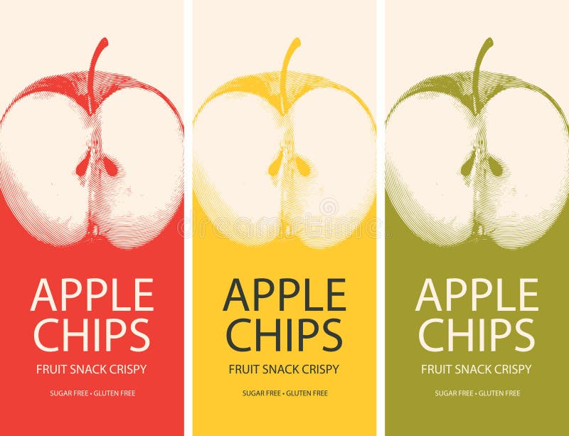 Set Vector Label Packaging for Apple Chips Stock Vector - Illustration ...