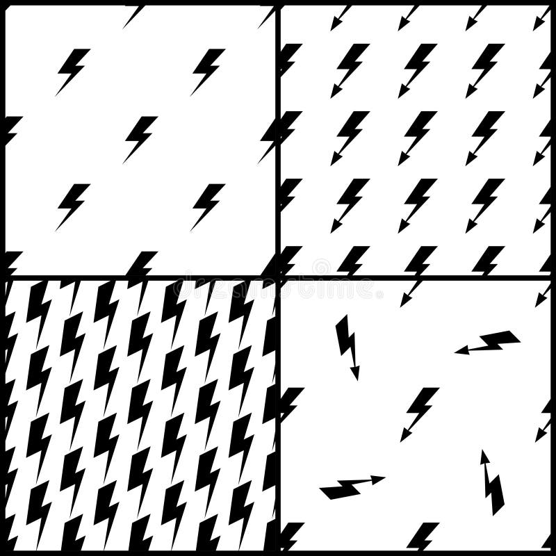Set of Vector Lightning Seamless Patterns in Black and White Stock ...
