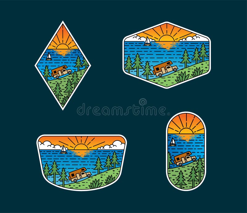 Set of Vector Line Art Outdoor Designs Stock Illustration ...