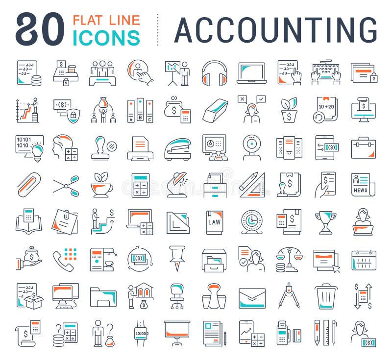 Set Vector Line Icons of Accounting. Stock Illustration - Illustration ...