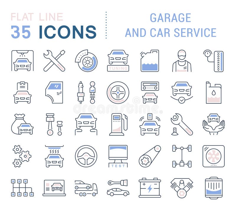 Set Vector Line Icons of Garage and Car Service. Stock Illustration ...