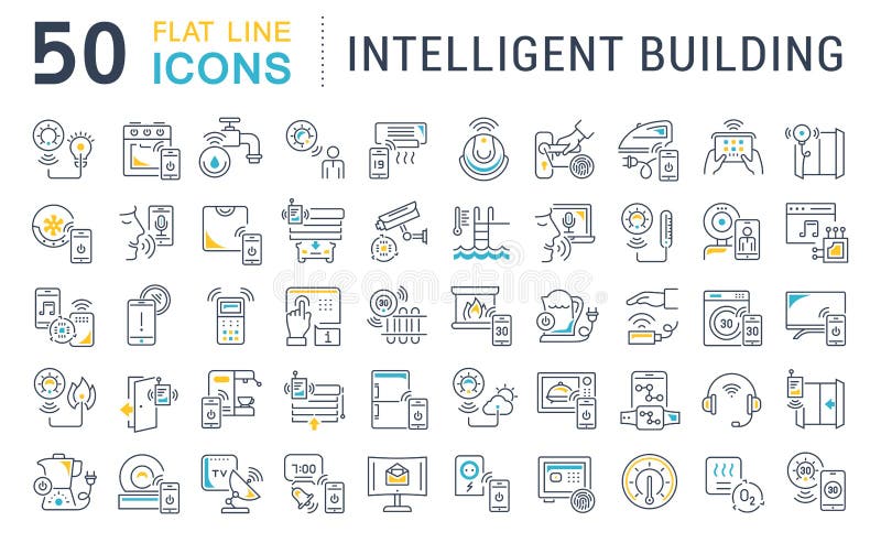 Set Vector Line Icons of Intelligent Building. Stock Illustration ...