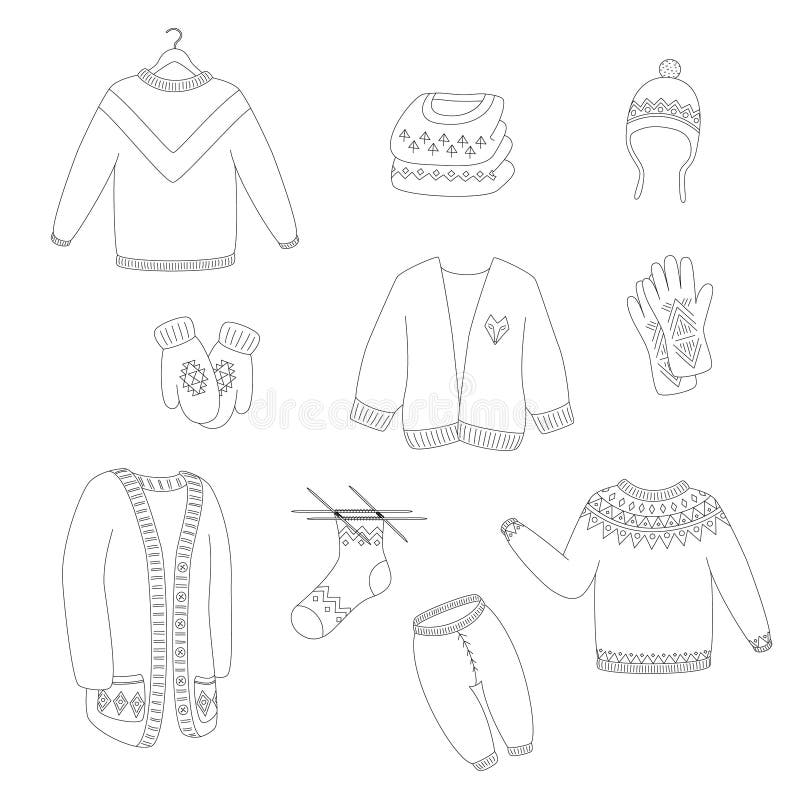 Set of Vector Line Icons of Knitted and Crocheted Clothes Stock Vector ...