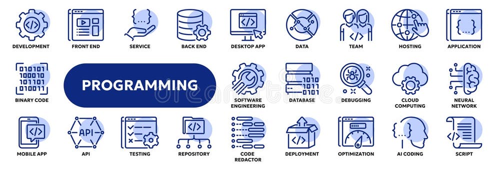 Vector Line Icons of Programming and Coding Stock Vector - Illustration ...