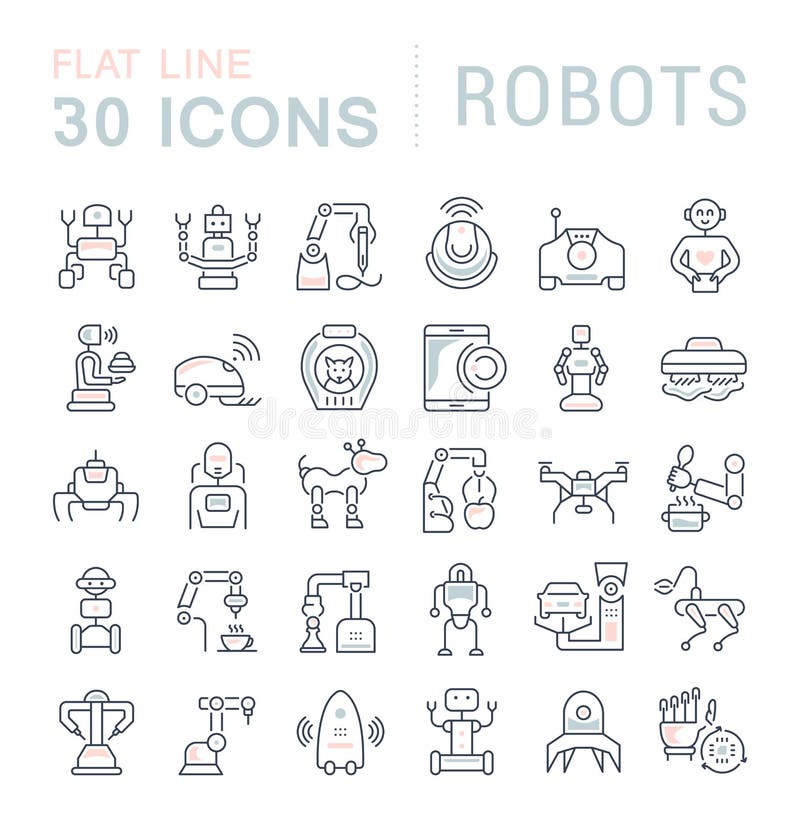 Set Vector Line Icons of Robots. Stock Illustration - Illustration of ...