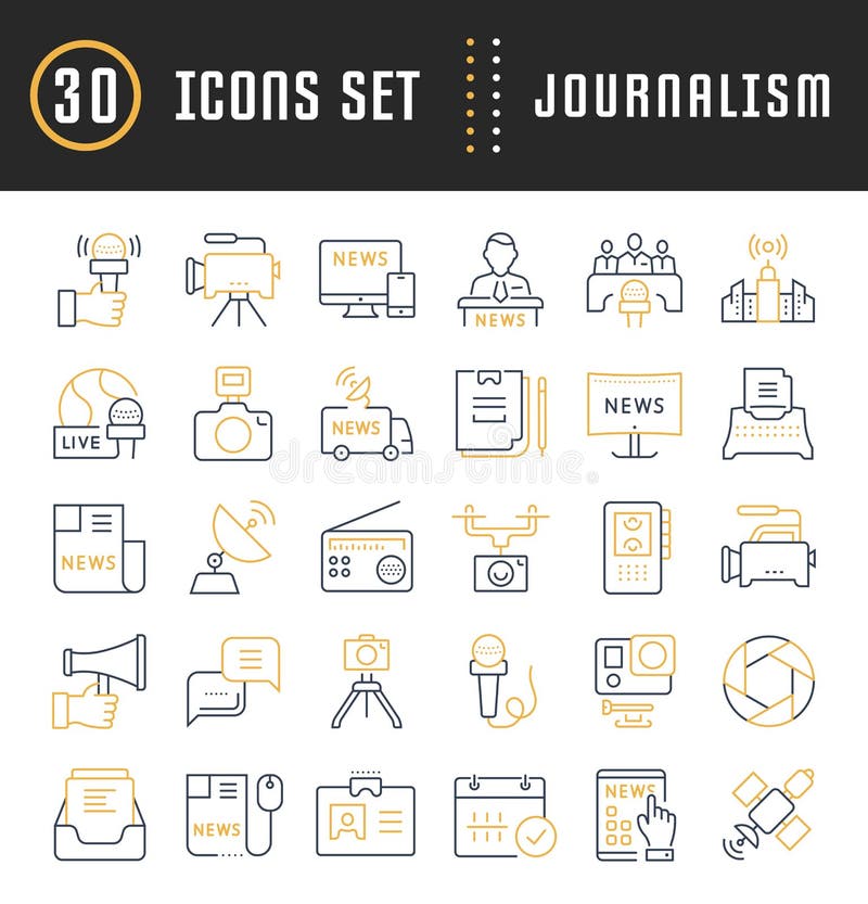 Set Vector Flat Line Icons Journalism Stock Illustration - Illustration ...