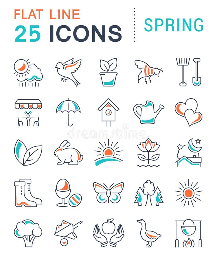 Set Vector Flat Line Icons Spring Stock Illustration - Illustration of ...