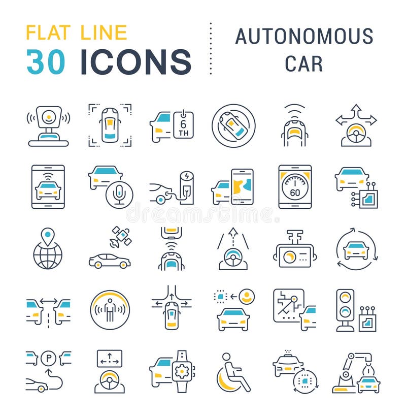 Set Vector Line Icons of Autonomous Car. Stock Illustration ...