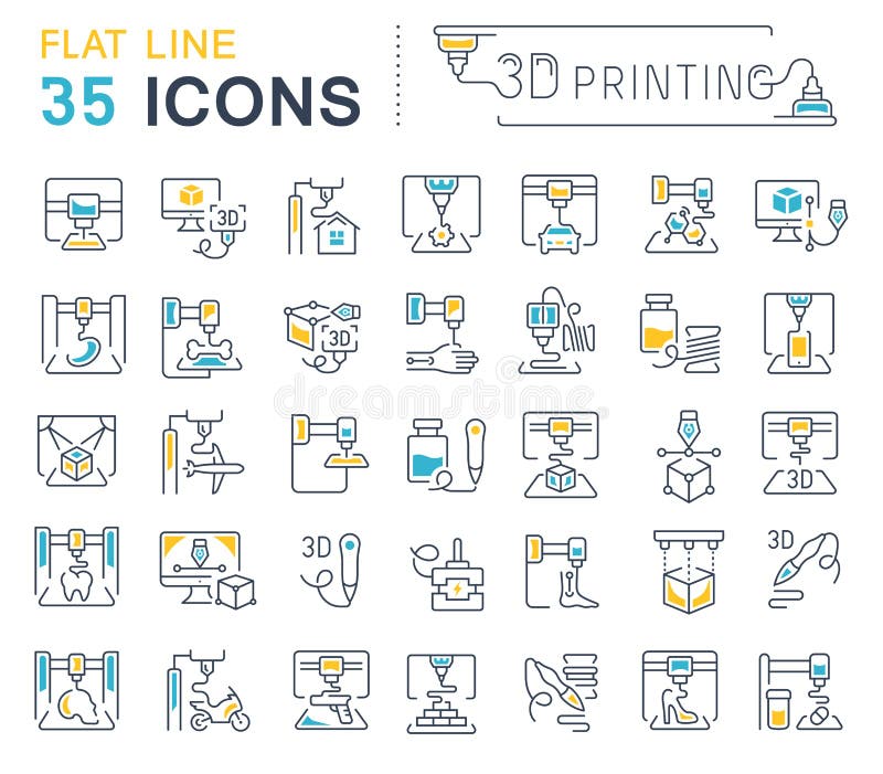 Set Vector Line Icons of 3D Printing. Stock Illustration - Illustration ...