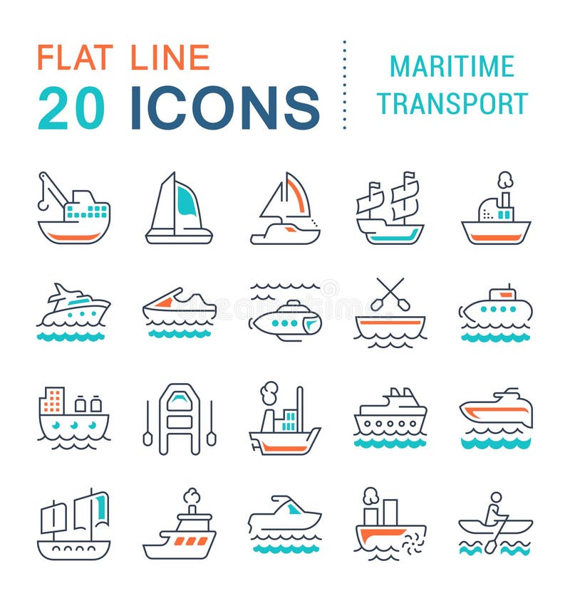 Set Vector Line Icons Of Maritime Transport. Stock Illustration ...