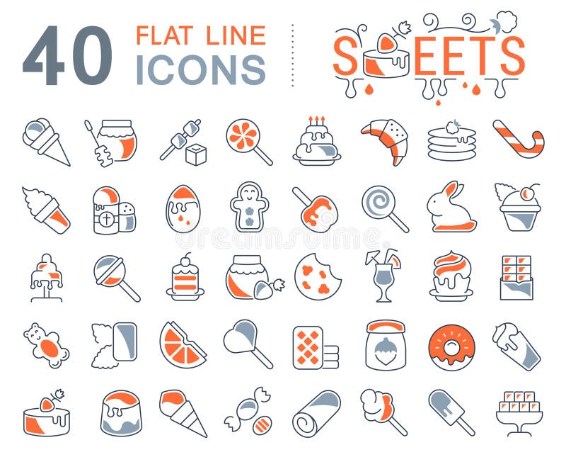 Set Vector Line Icons of Sweets Stock Illustration - Illustration of ...