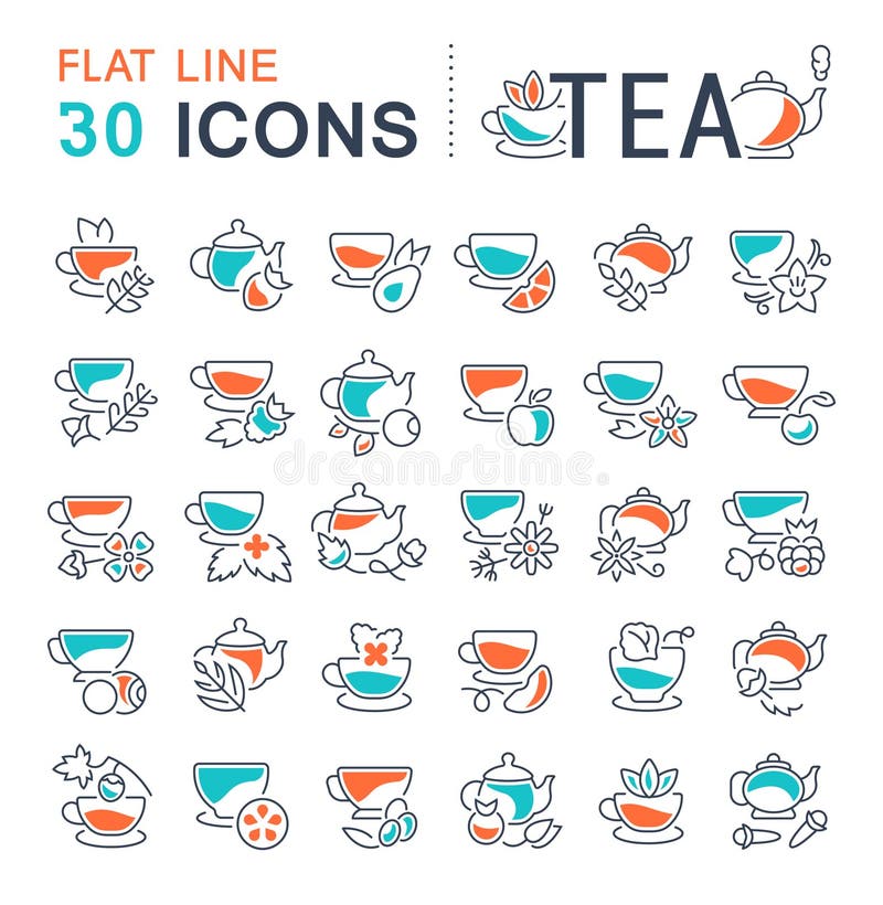 Set Vector Line Icons of Tea. Stock Illustration - Illustration of ...