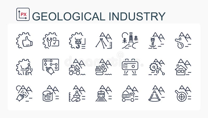 A Set of Vector Linear Icons . Geological Industry, Mining Industry ...