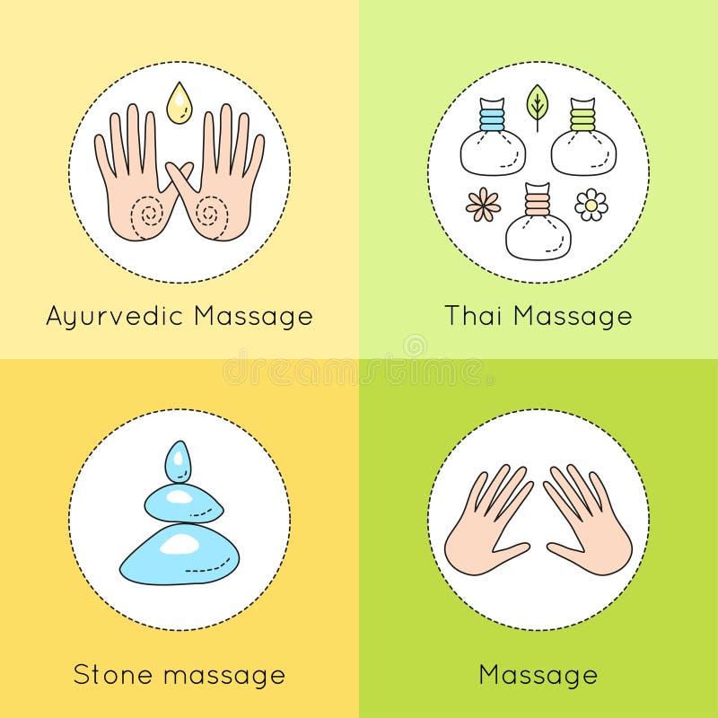 Set of Vector Linear Icons with Types of Massage. Stock Vector ...
