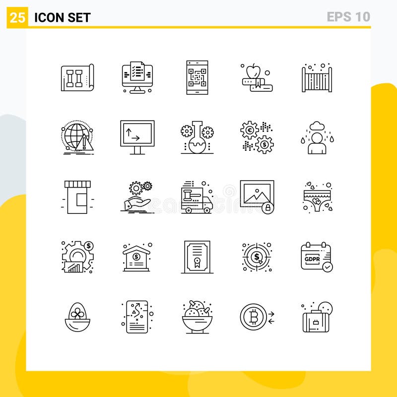 Group of 25 Lines Signs and Symbols for Child, Education, Code, Book ...