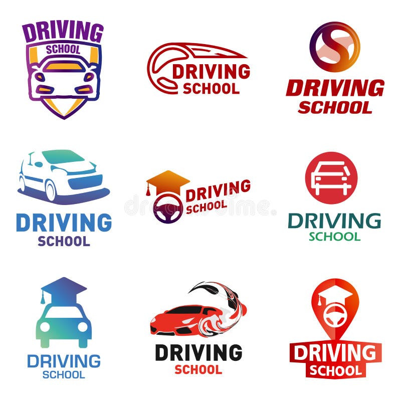 Set of Vector Logos Driving School, Car Stock Vector - Illustration of ...