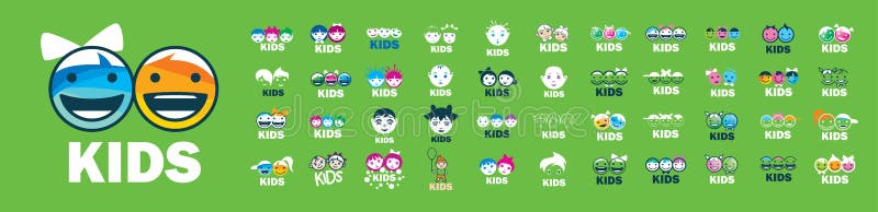Set of Vector Logos Kids on a Green Background Stock Vector ...
