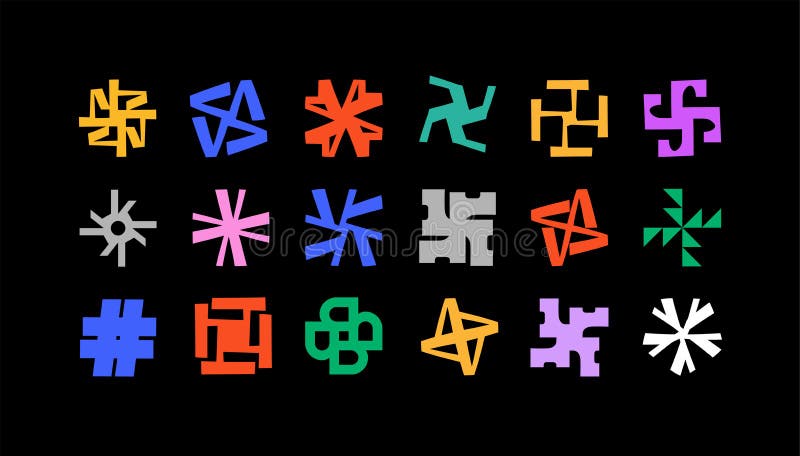 Set of Vector Logos, Square Objects and Shapes, Repeating Symmetrical ...