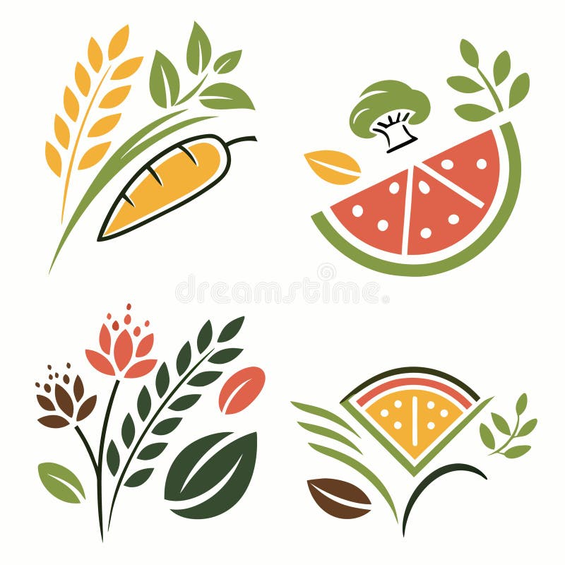 A Set of Vector Logos on the Topic of Healthy Eating, Including Images ...