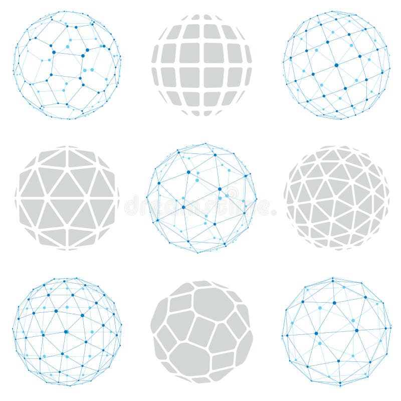 Set of Vector Low Poly Spherical Objects with Connected Lines an Stock ...