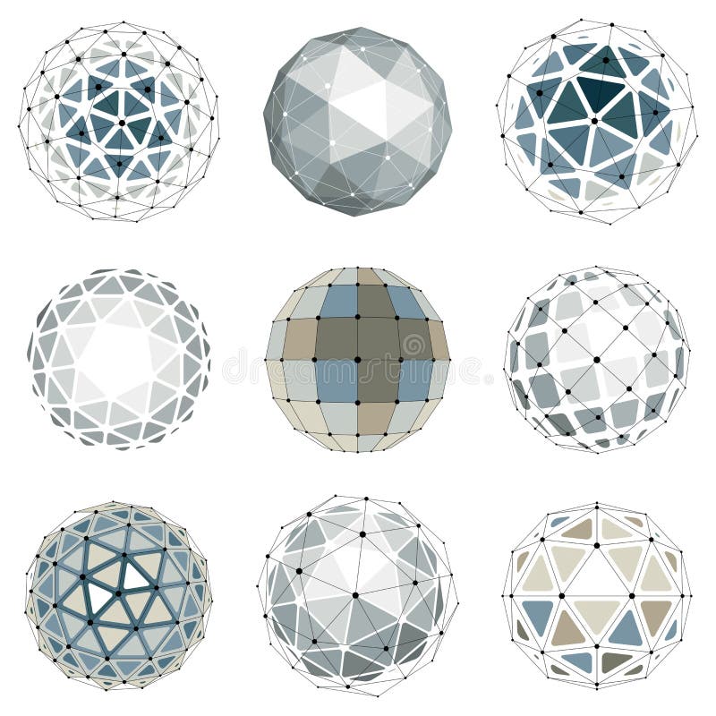 Set of Vector Low Poly Spherical Objects with Connected Lines an Stock ...