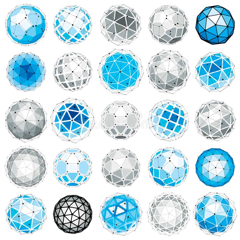 Set of Vector Low Poly Spherical Objects with Connected Lines an Stock ...