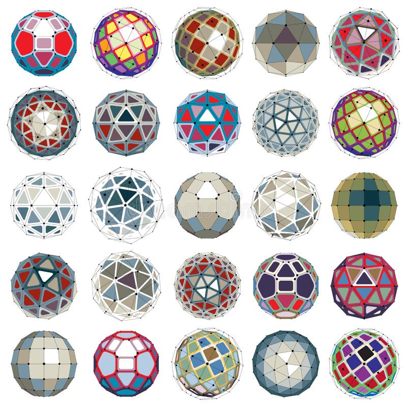 Set of Vector Low Poly Spherical Objects with Connected Lines an Stock ...