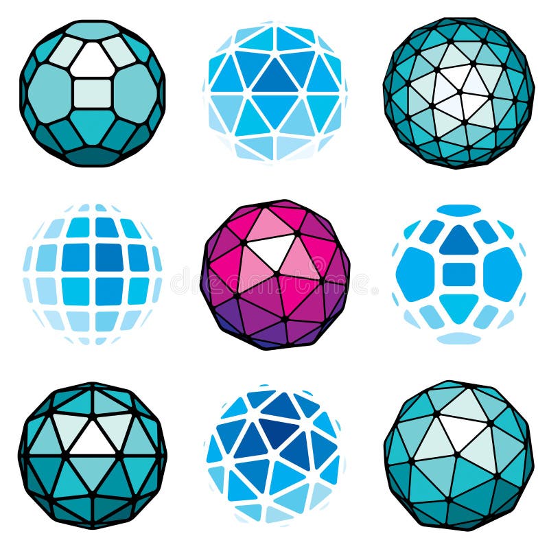 Set of Vector Low Poly Spherical Objects, 3d Geometric Shapes. P Stock ...