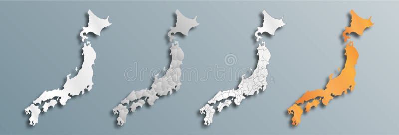 Set of Vector Maps of Japan with Shadow Stock Vector - Illustration of ...