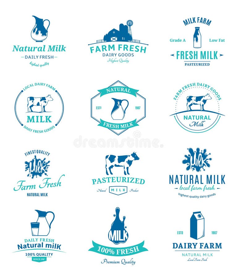 Set of Vector Milk Labels and Design Elements Stock Vector ...