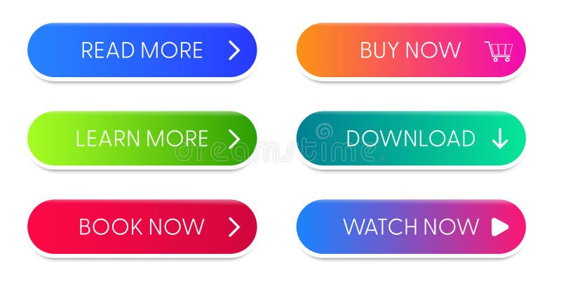 Set of Vector Modern Material Style Buttons. Different Gradient Colors and Icons on White Forms ...