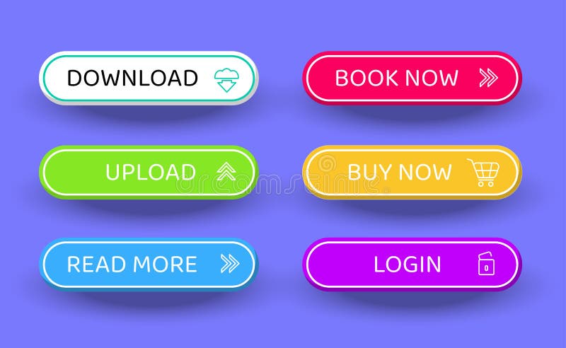 Download Button Template. Set of Vector Modern Material Style Buttons ...